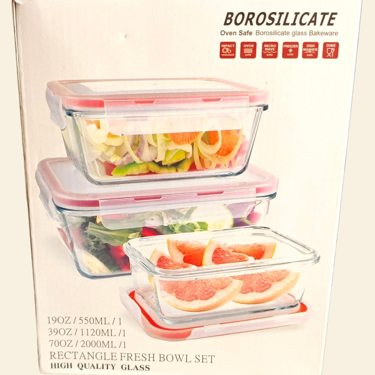 Rectangular 3pcs Glass Food Box X681 — Dear Home